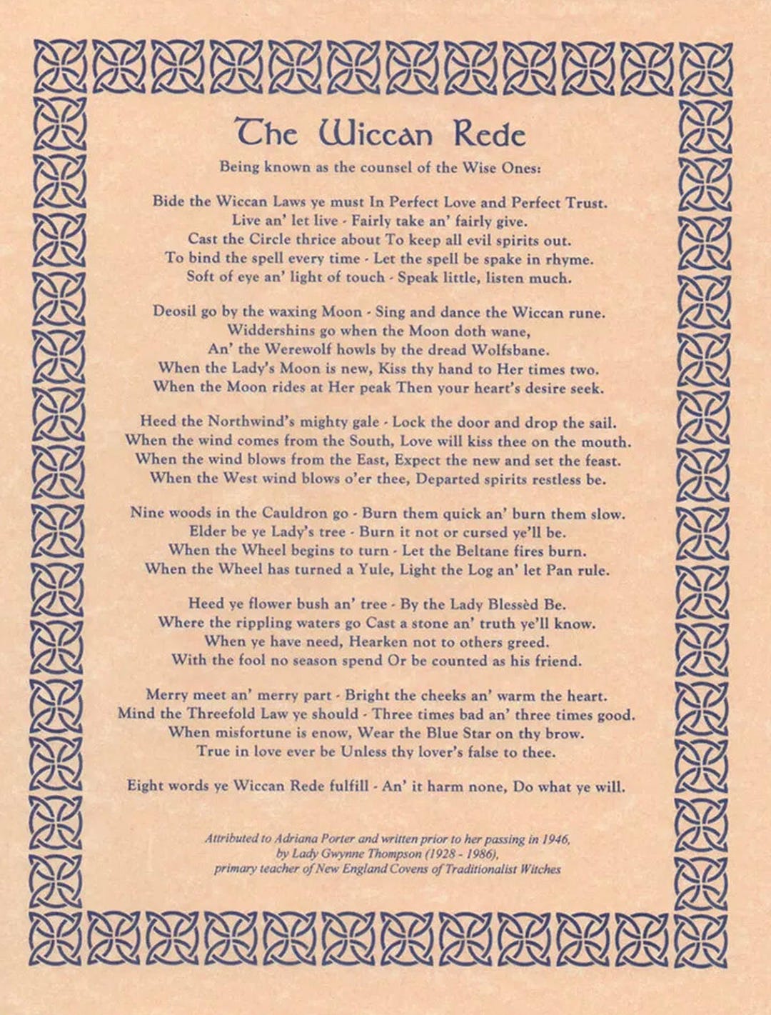 Wiccan Rede Poem Print: Book of Shadows Altar Art (canvas or Cardstock ...