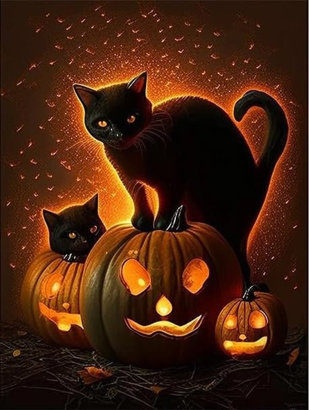 Halloween Printable Cards - Cute Black Cats and 3D Carved Pumpkins ...