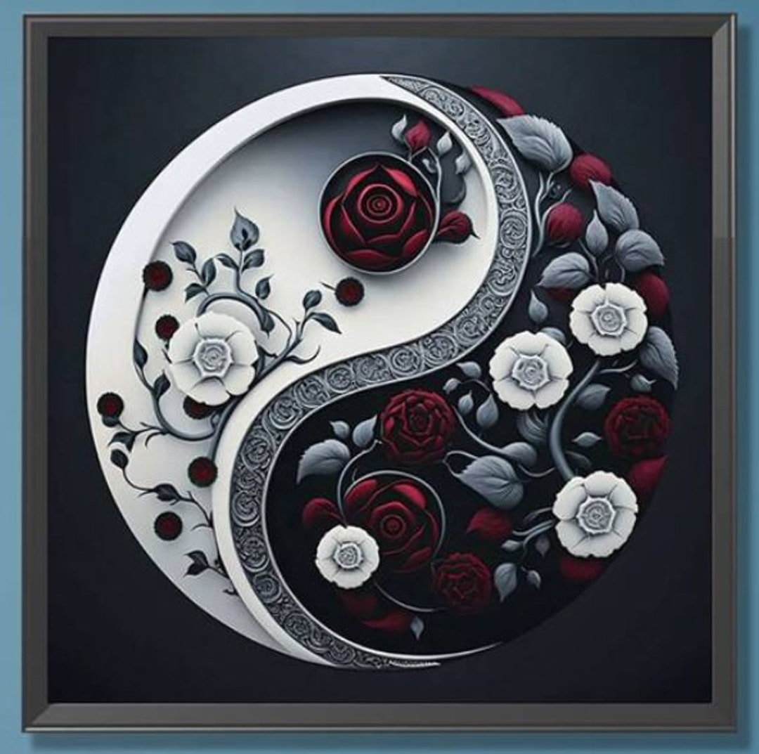 Custom Yin Yang Rose 5D Diamond Painting Kit: DIY Gem Art Craft (8x8 In ...