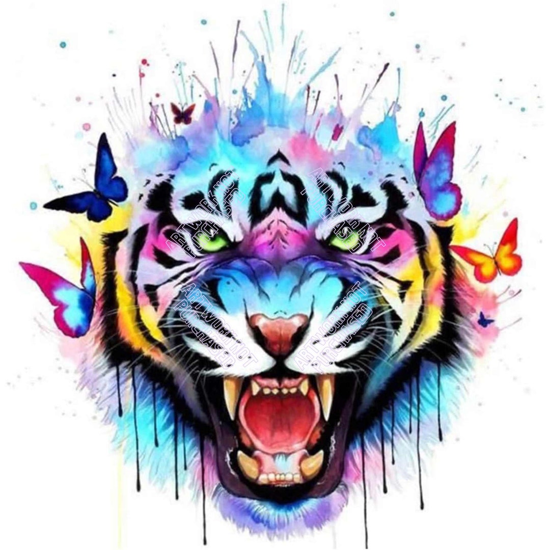 Neon Rainbow Tiger Drip Print File Colorful DIY Frameable Wall Art ...