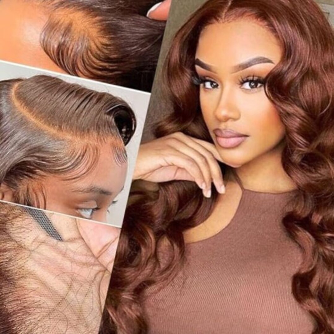 Chocolate Brown 13x4 HD Lace Front Body Wave Human Hair Wig Transparent ...