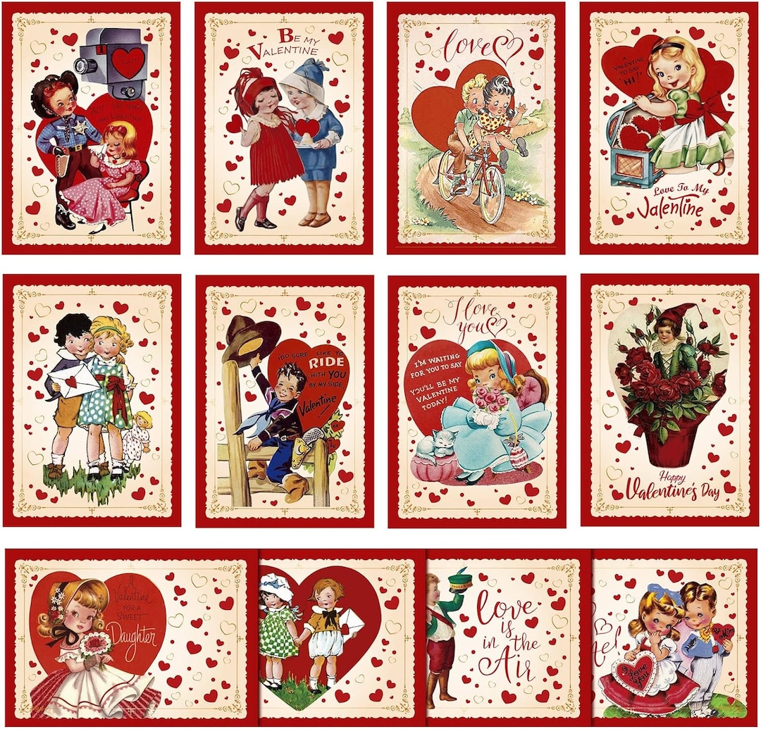 Vintage Valentine's Day Cards: Retro Assortment With Envelopes - Set of ...