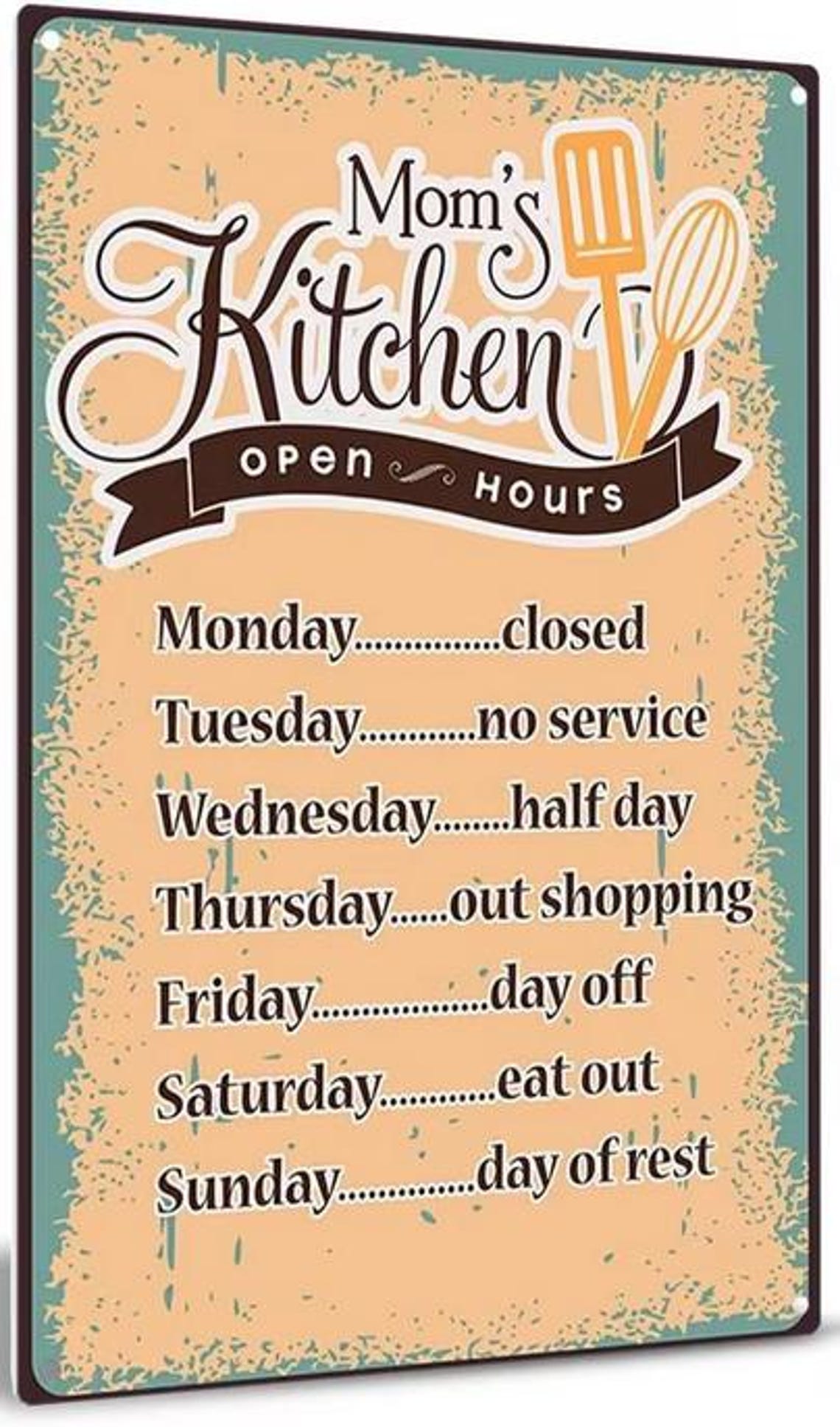Mom's Kitchen Opening Hours Sign: Funny Kitchen Art, Made in USA - Etsy