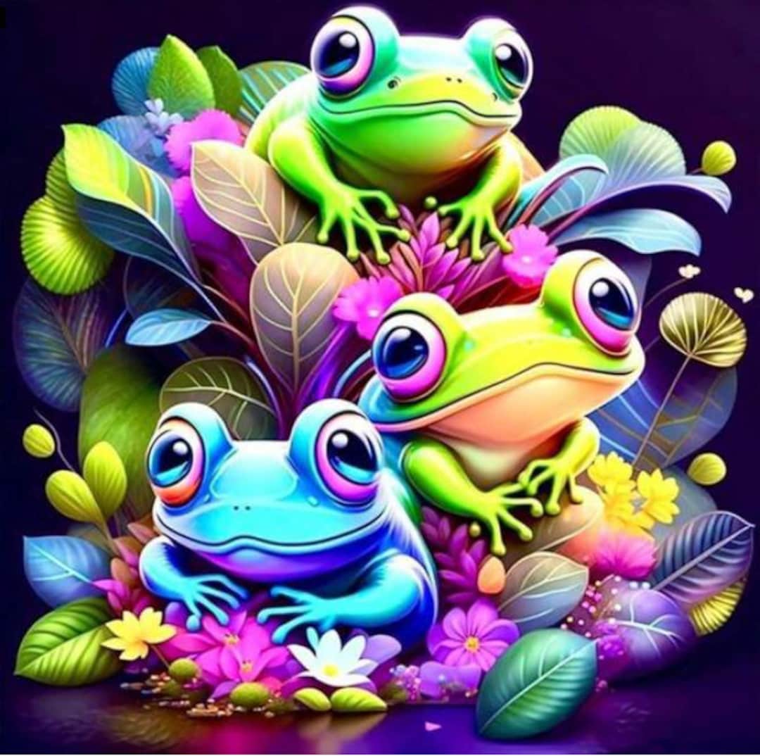 Neon Frogs Diamond Painting Kit: DIY Gem Art Craft (8x8 In) - Etsy