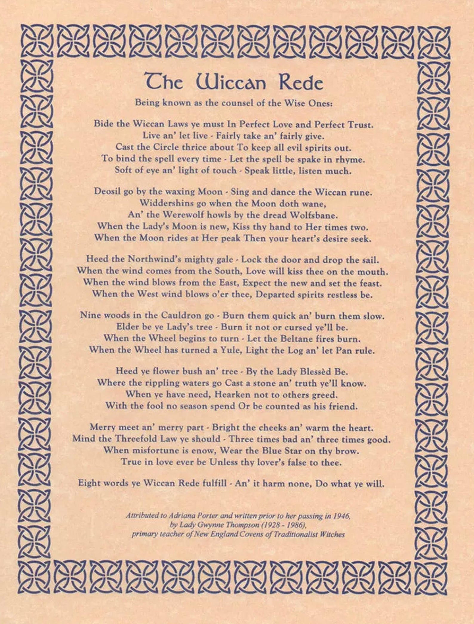 Wiccan Rede Poem Sign: Vintage Altar Display Art - Etsy