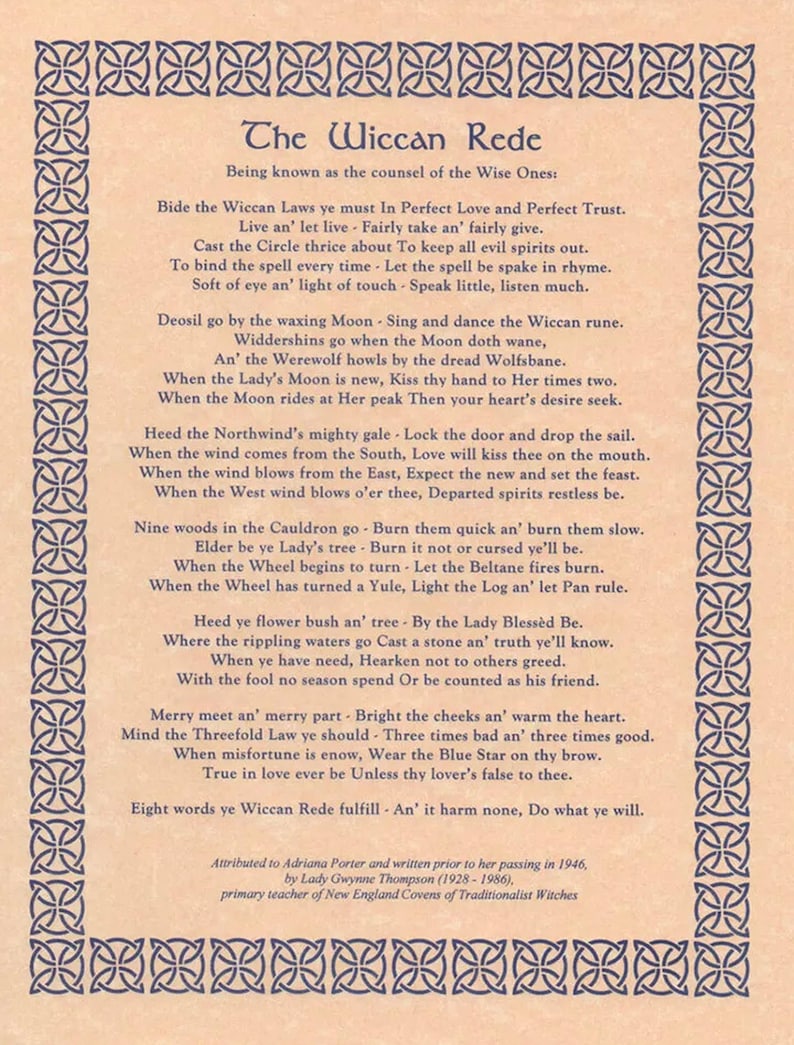 Wiccan Rede Poem Sign: Vintage Altar Display Art - Etsy