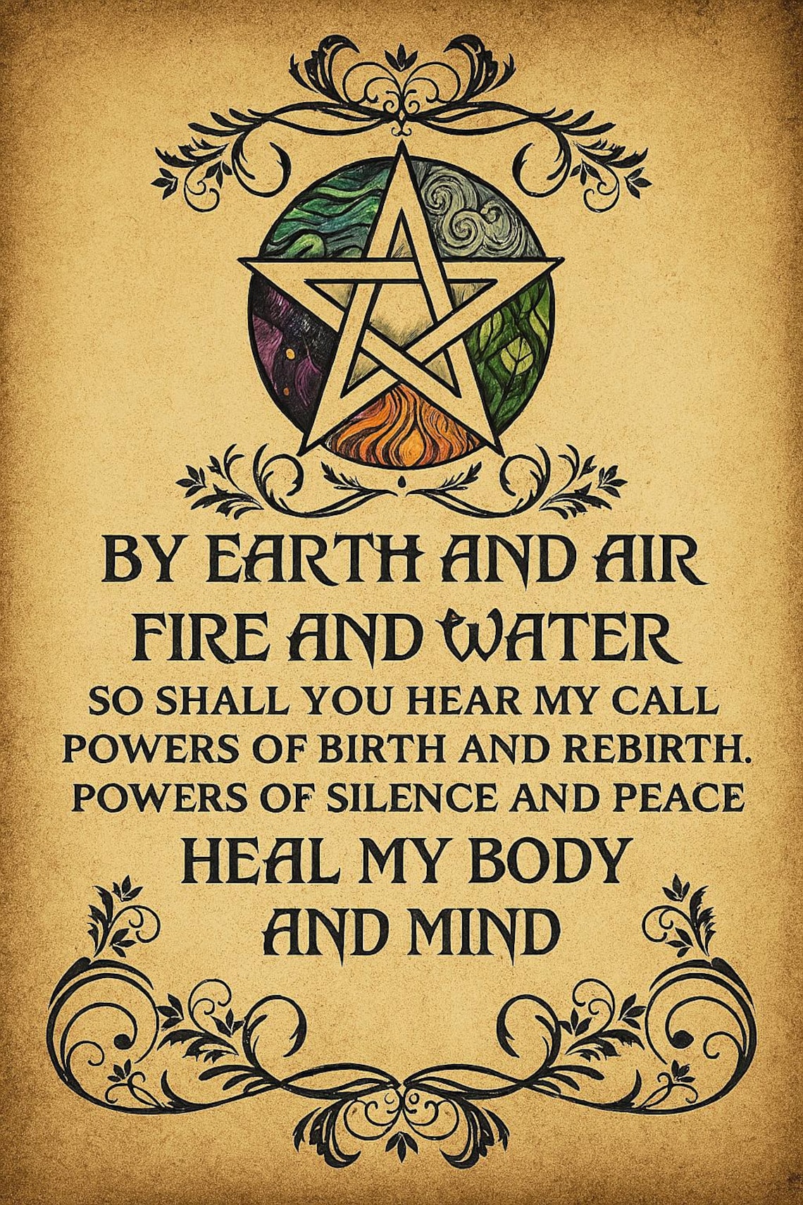 Wicca Coven Sign: Rustic Elemental Art - Earth, Air, Fire, Water - Etsy