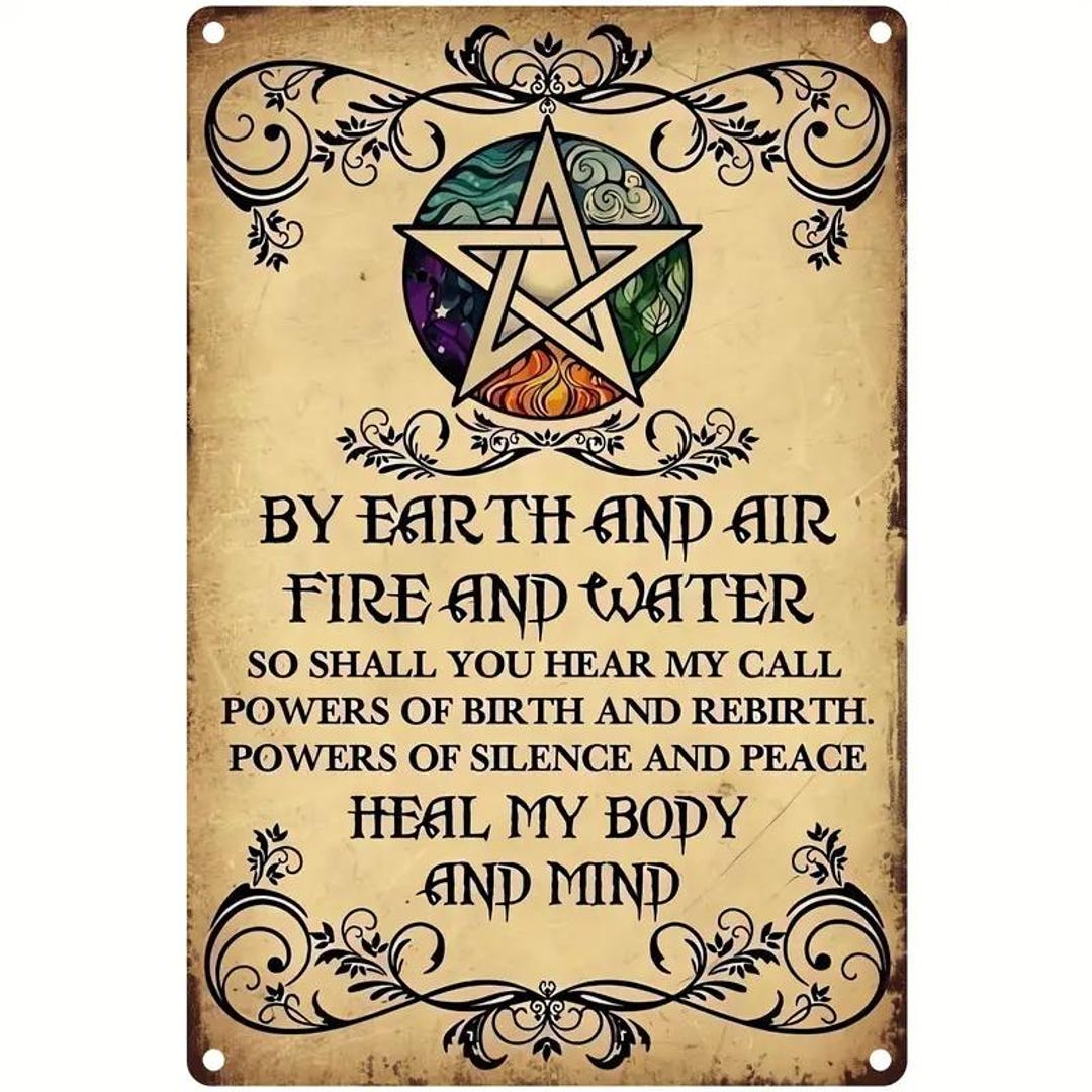 Meditation Heal by Earth Air Water and Fire Wicca Coven Art Rustic ...
