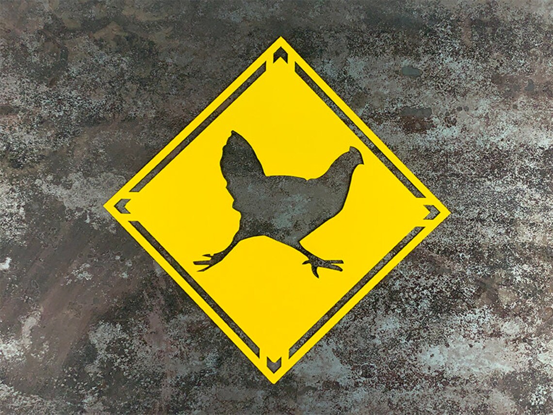 Chicken Crossing The Road Metal Chicken Crossing Sign Drive | Etsy