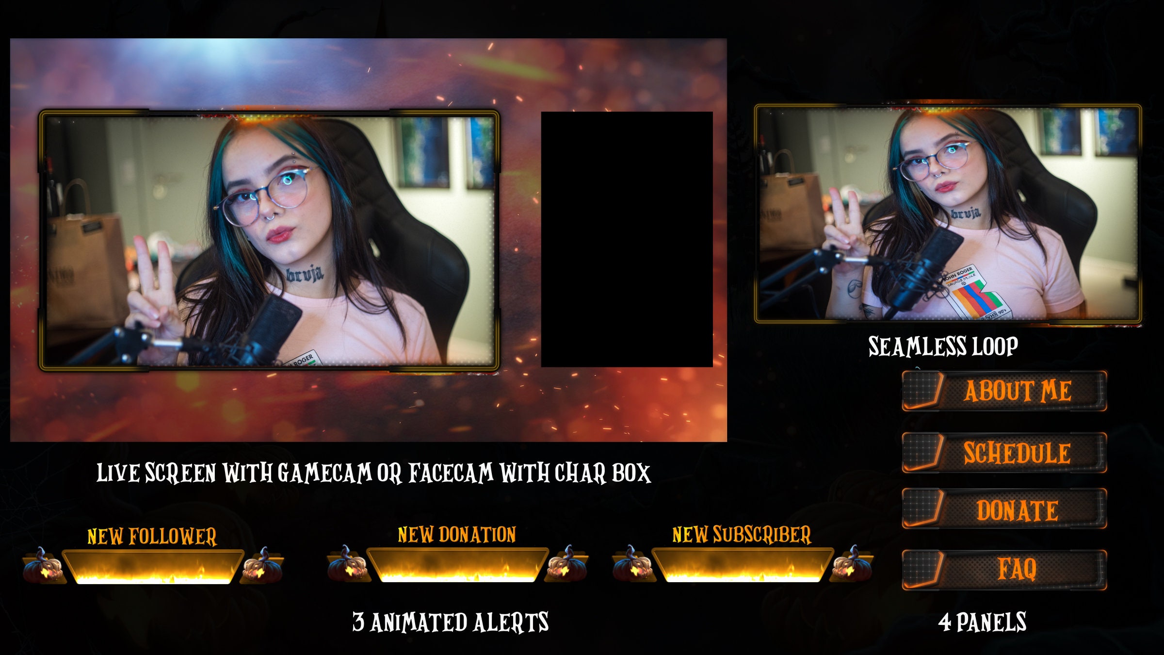 Animated Twitch Fire Overlay Phoenix Stream Pack Scenes Alerts Facecam ...