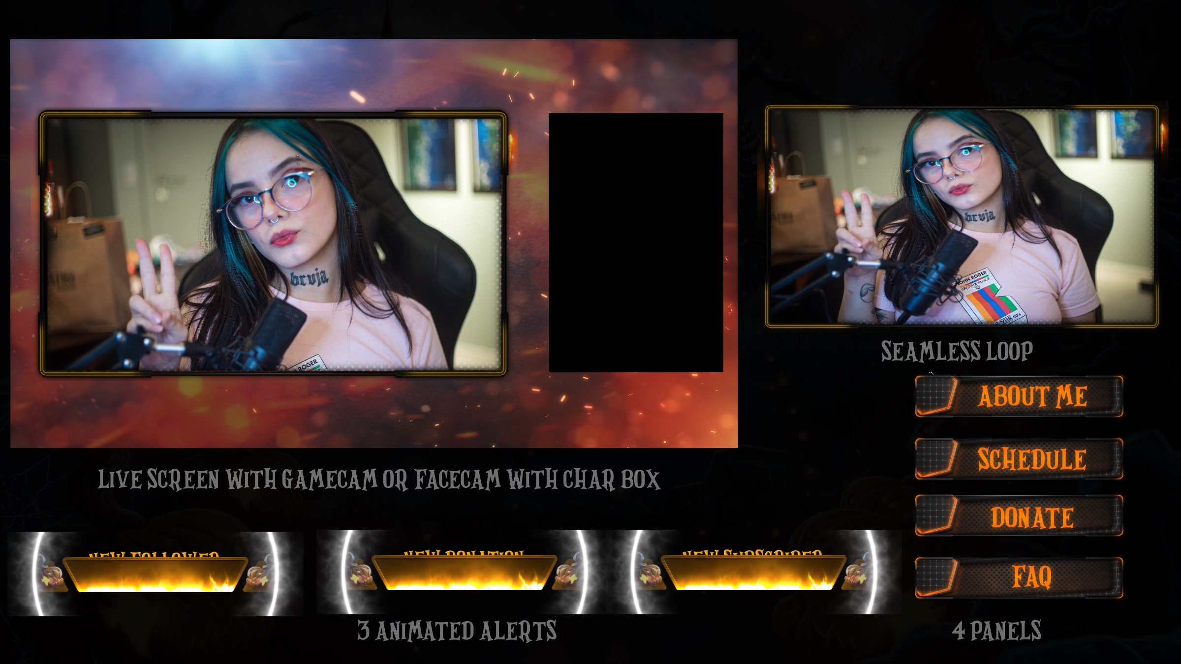 Animated Twitch Fire Overlay Phoenix Stream Pack Scenes Alerts Facecam ...