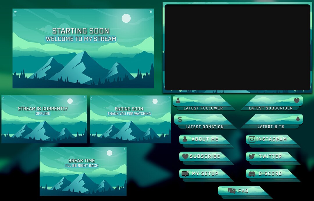 Twitch - Night Sky Themed Stream Overlay Package Calm Overlays and ...
