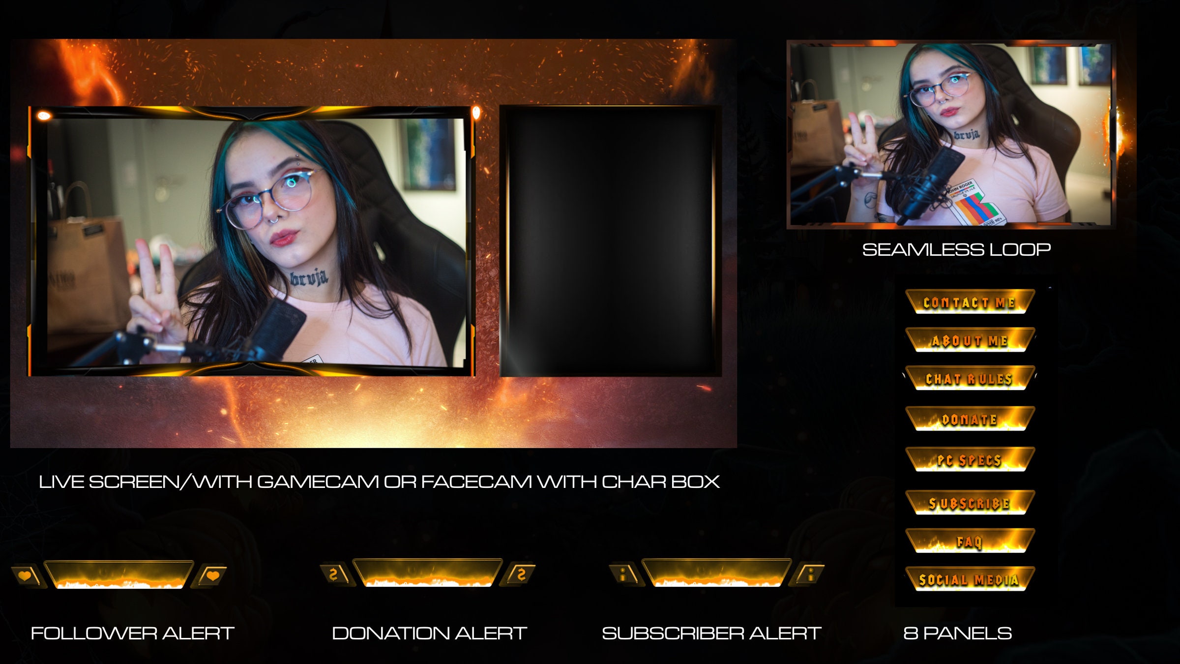 Animated Fire Flames Overlays Alerts Panels Webcam Face-cam Live Screen ...