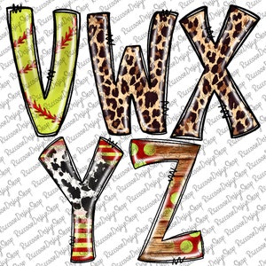 Softball Letters PNG With Leopard and Ball Stitching Background Pattern ...