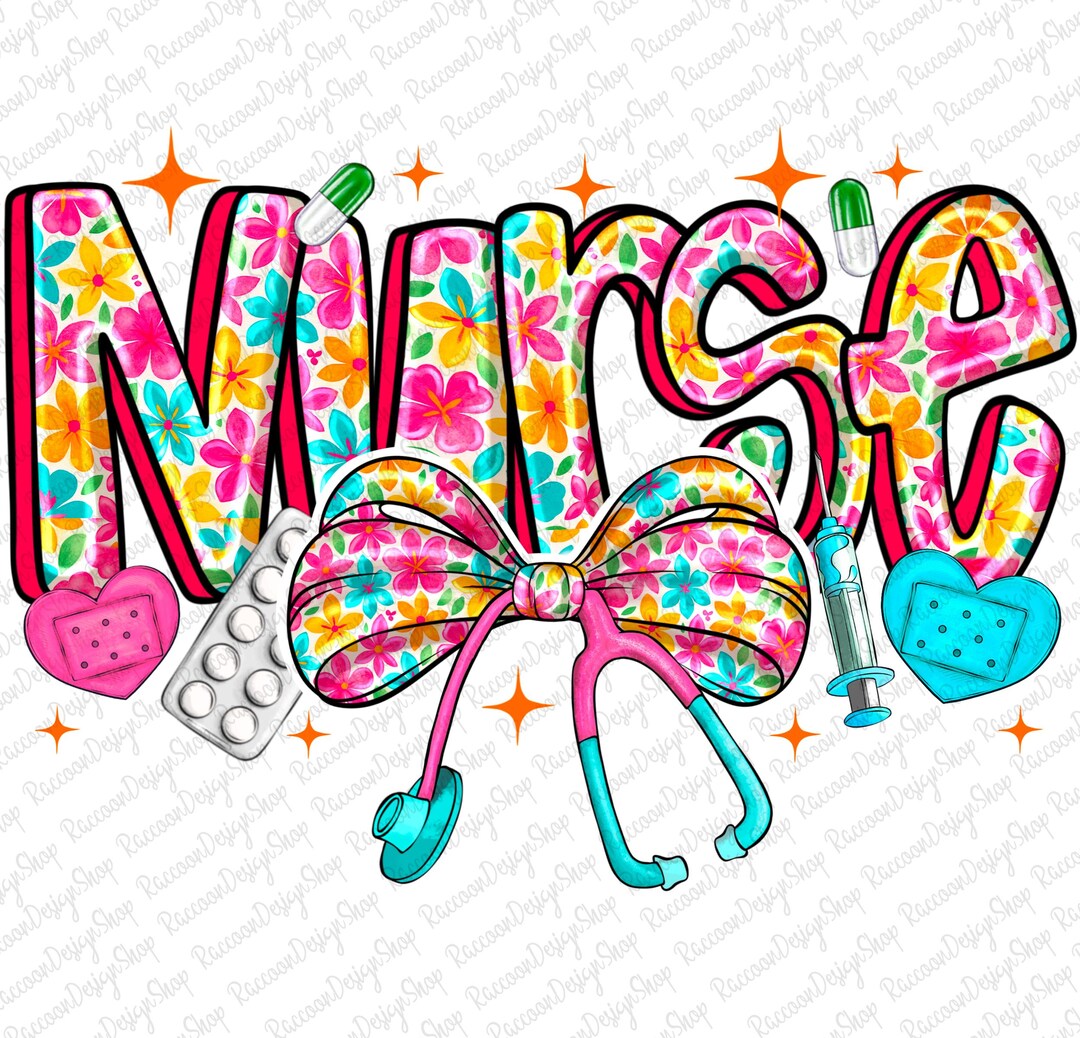 Preppy Floral Stethoscope Nurse Bow PNG, Cna RN Nurse Png, School Nurse ...