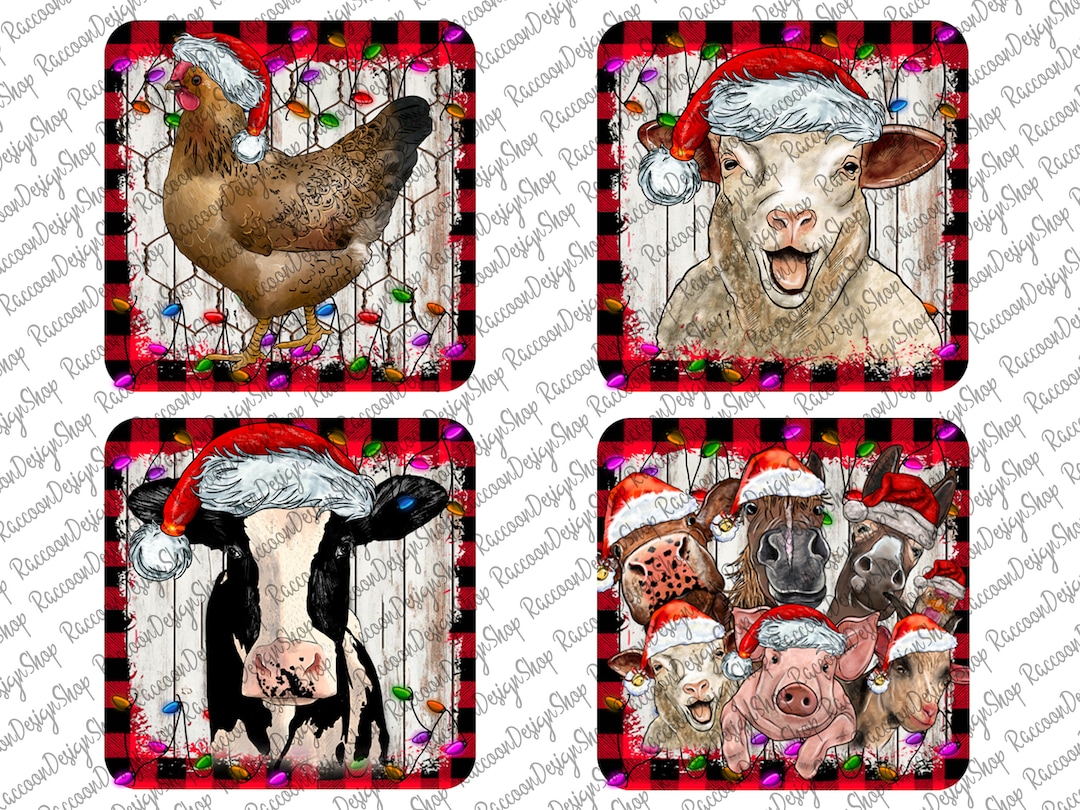 Farm Animals Christmas Coaster Bundle Templates Design Bundle Cow PNG ...