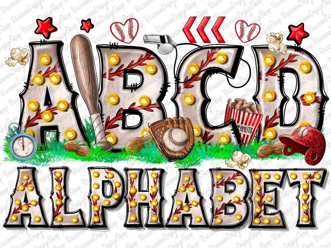 Baseball Alphabet Letters PNG Bundle, Baseball Sports Doodle Letters ...