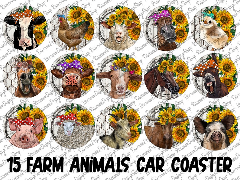 Farm Animals Coaster Bundle Templates Design Bundle Cow PNG - Etsy