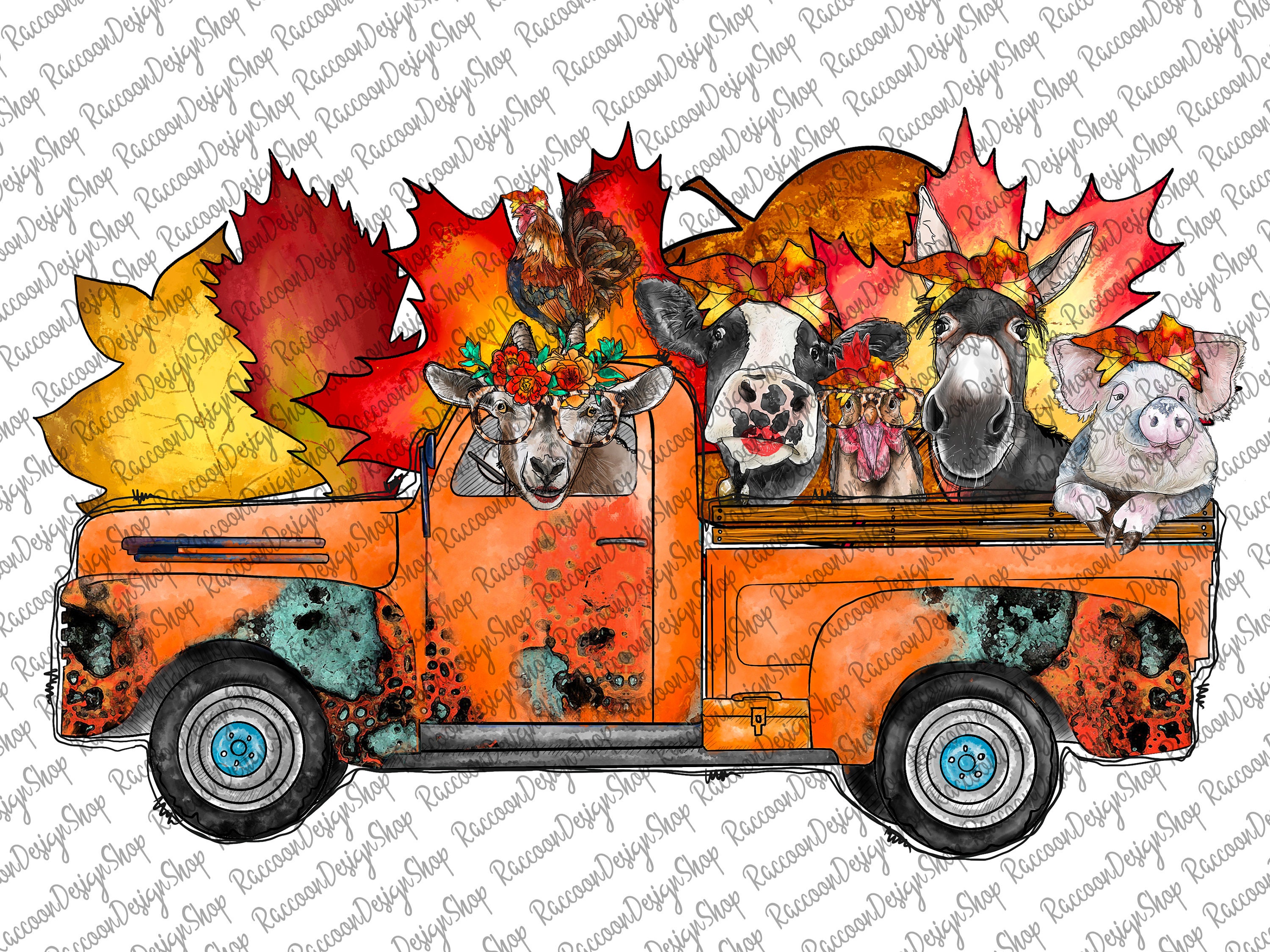 Farm Animals Fall Truck, Farmer Png, Fall Season Png,farm Watercolor ...