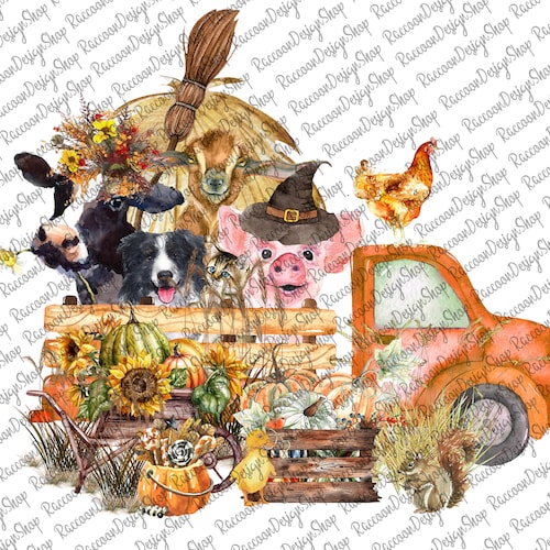 Fall Season Farm Animals Watercolor Farmer Pngfarmer | Etsy