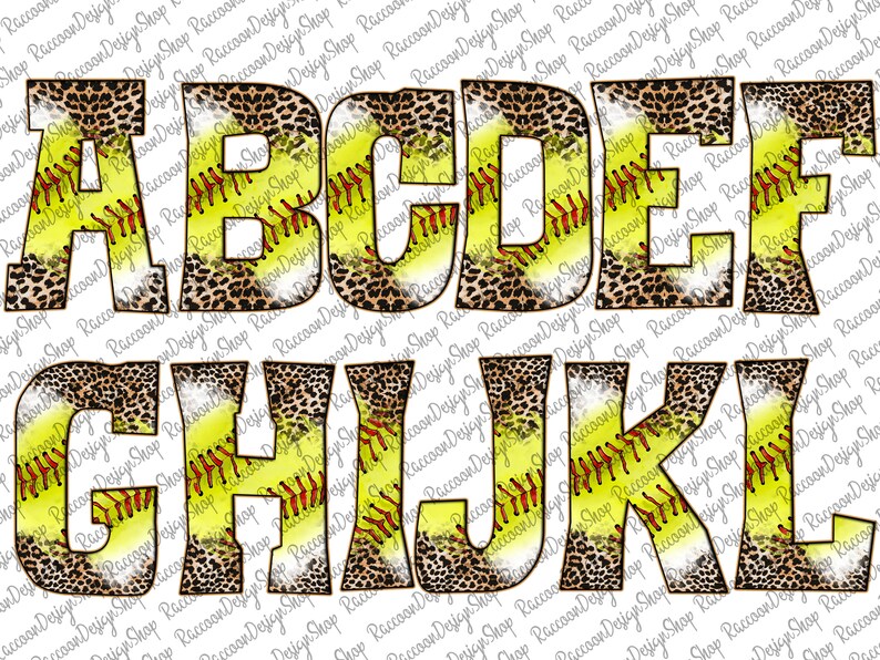 Softball Letters PNG With Leopard and Ball Stitching Background Pattern ...