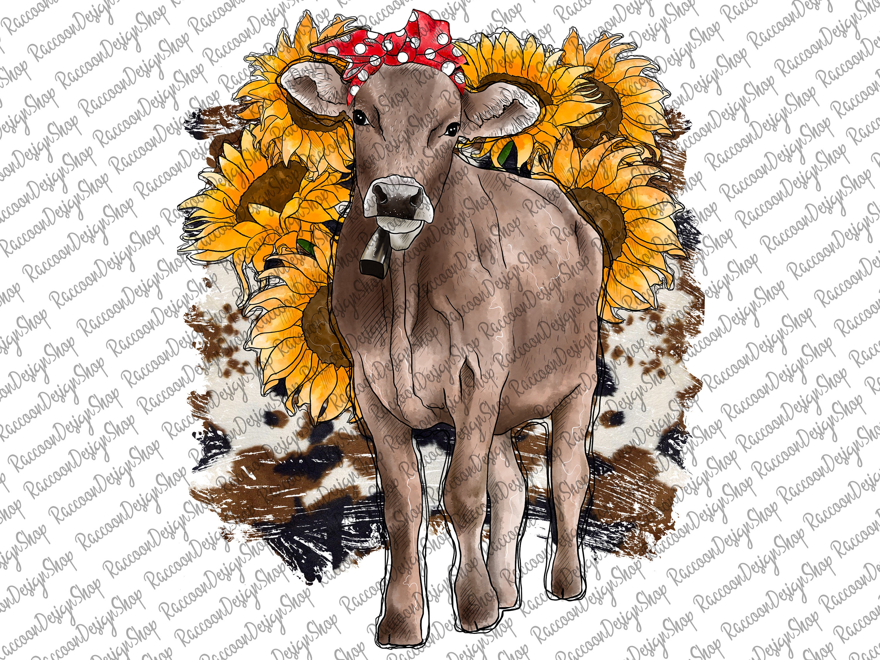 Cow With Bandana Png Cowhide Hand Drawn Sublimation Png - Etsy