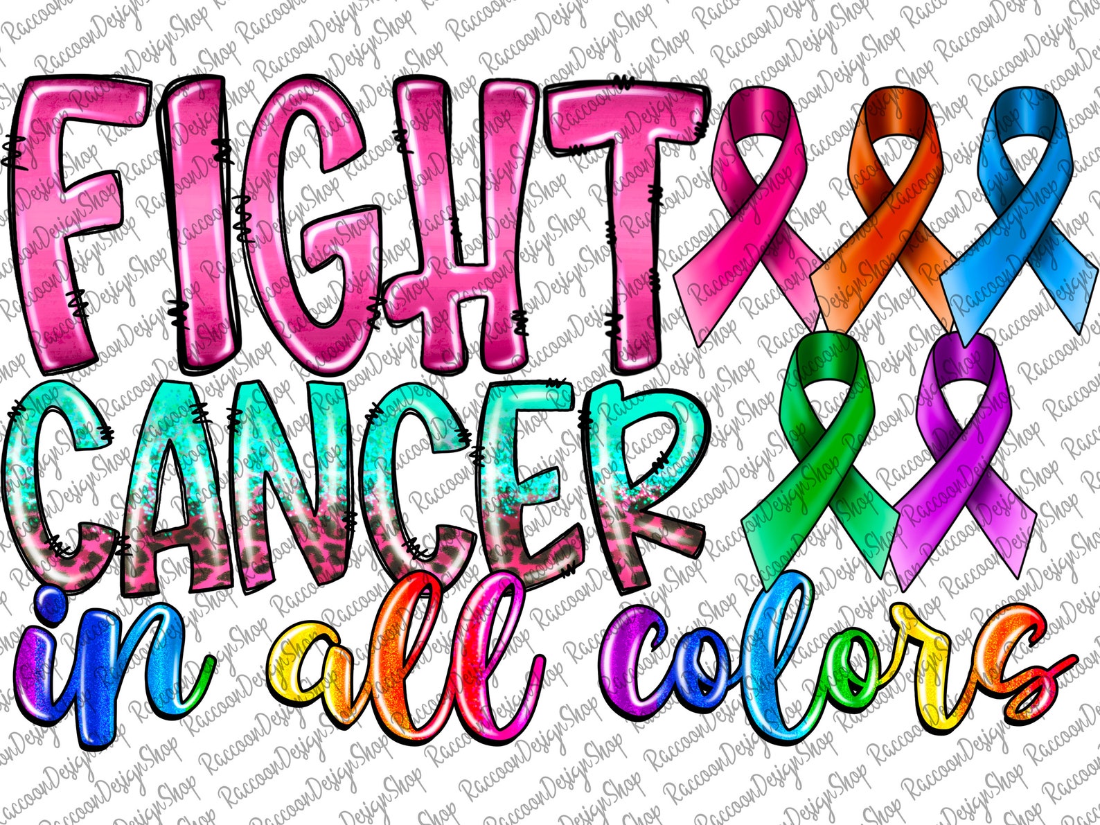 Fight Cancer in All Colors Png, Cancer Warrior Png, Ribbon Clipart ...