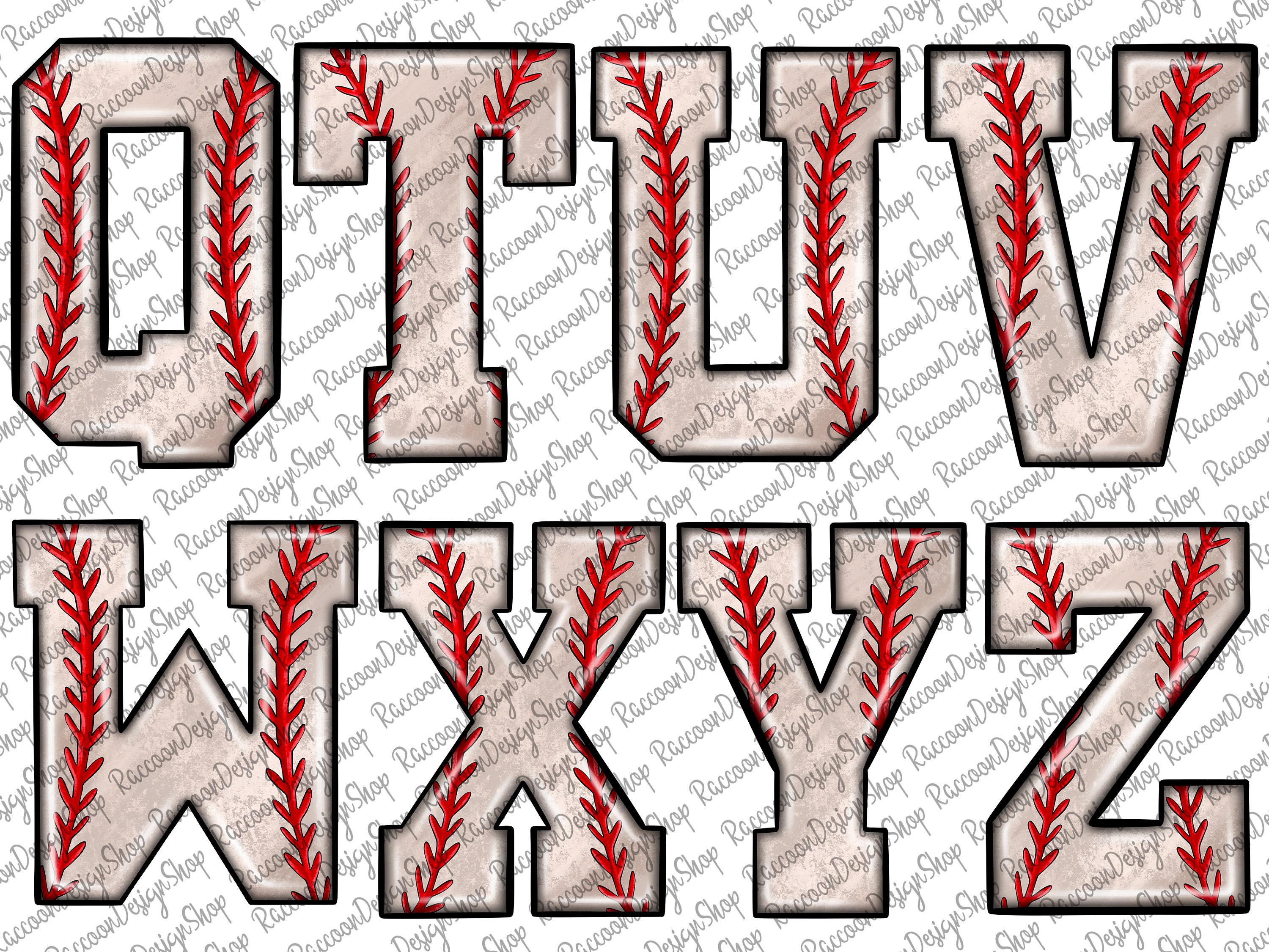 Baseball Alphabet Letters PNG Bundle, Baseball Sports Doodle Letters ...