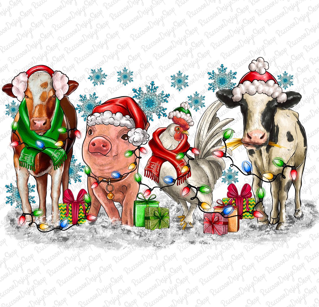 Merry Christmas Farm Animals Png, Christmas Animals, Digital Download ...