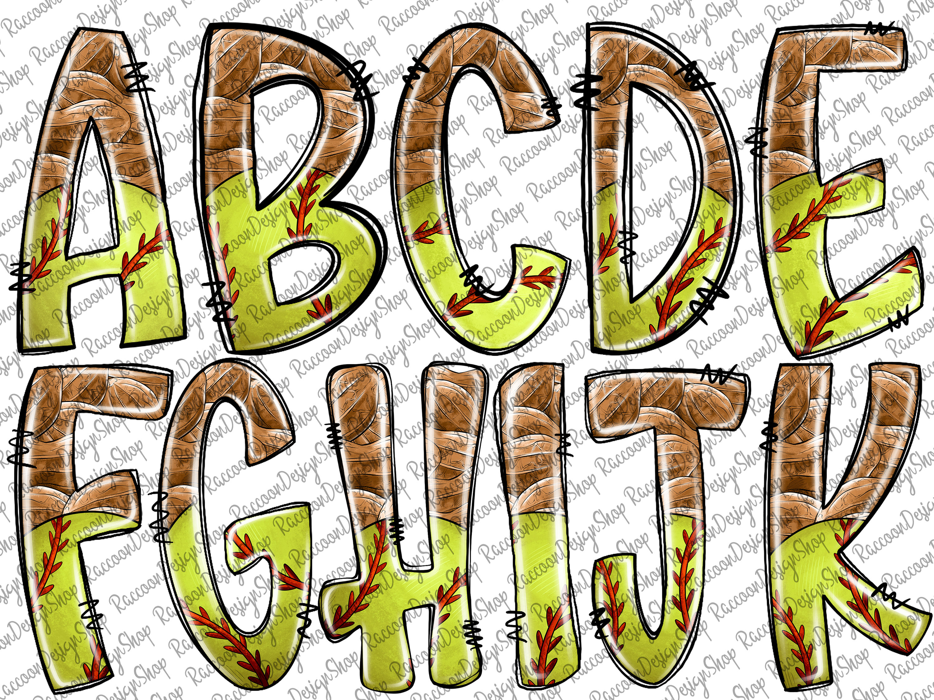 Softball Letters PNG With Leopard and Ball Stitching Background Pattern ...