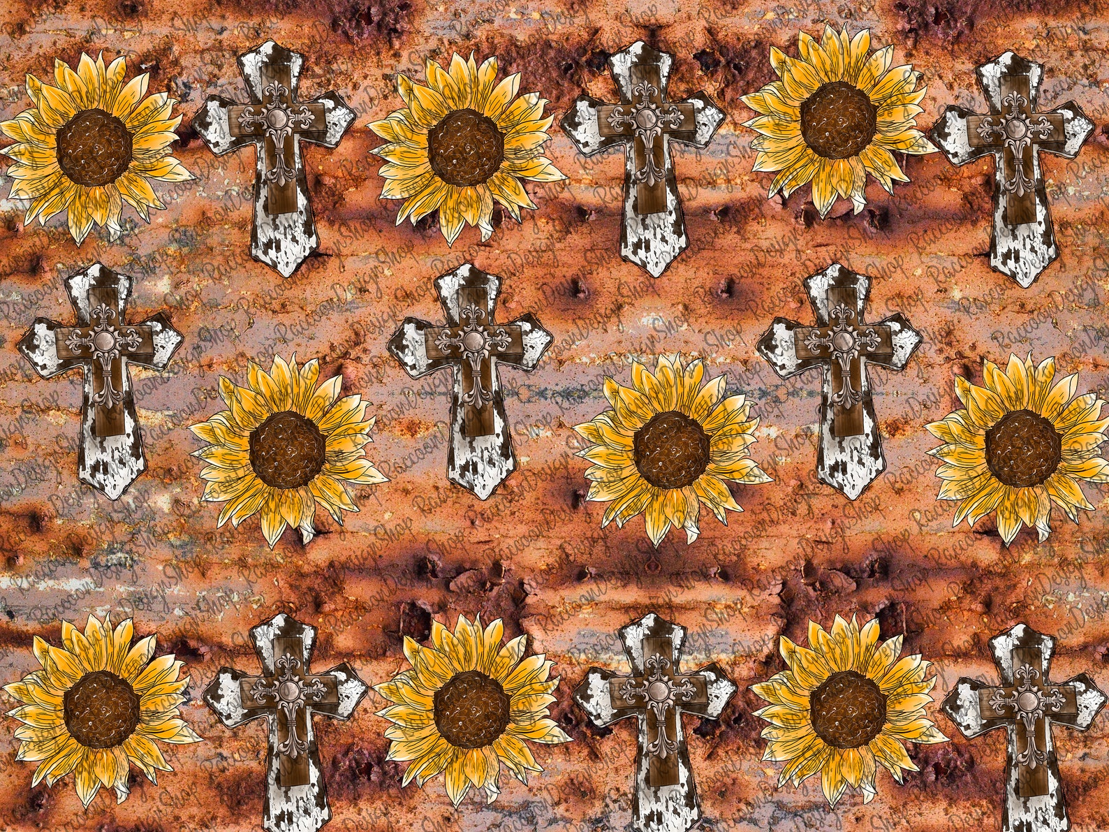 Cross and Sunflower Pattern Png Cross Sublimation - Etsy