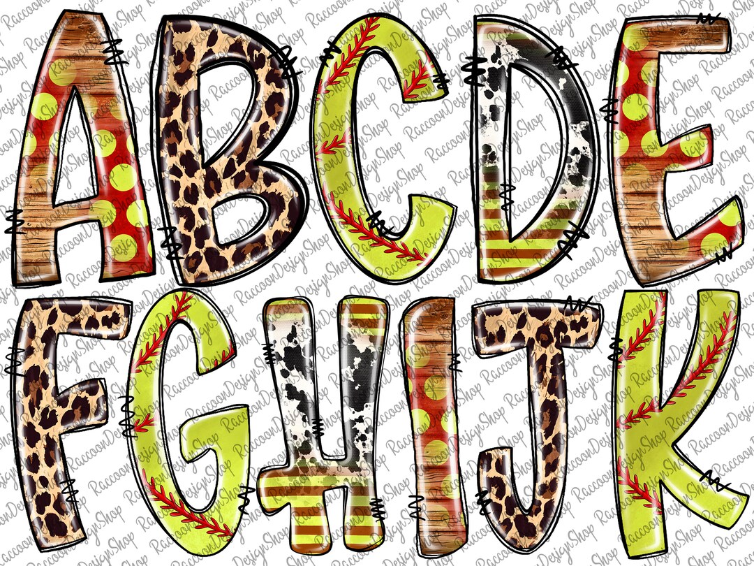 Softball Letters PNG With Leopard and Ball Stitching Background Pattern ...