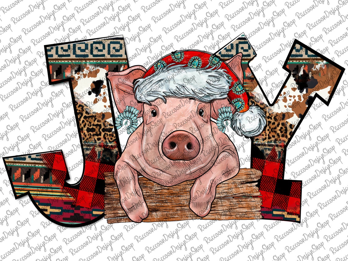 Joy Pig Christmas Png Pig Pngwatercolor Farmfarm - Etsy