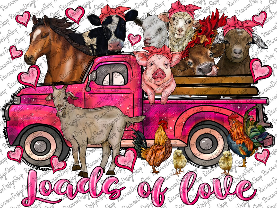 Valentine's Farm Animals Truck PNG, Valentine Clip Art, Valentines Day ...