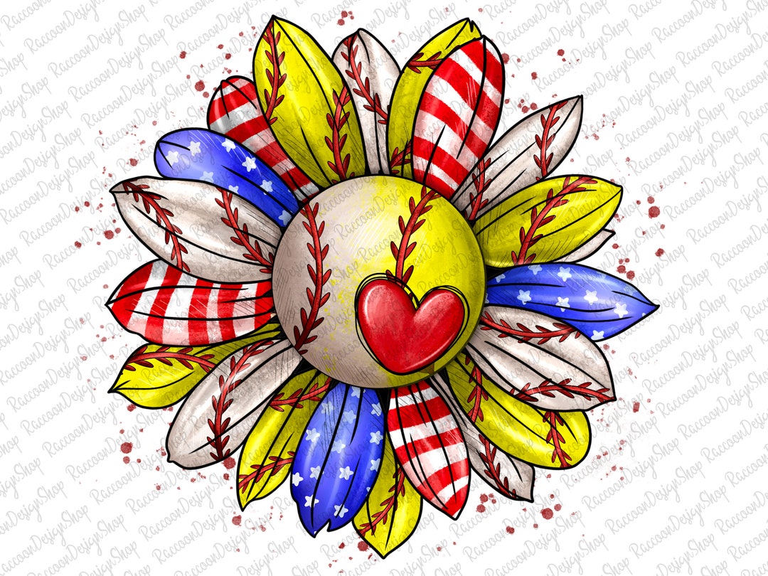 American Softball Sunflower Png Sublimation Design, American Flag ...