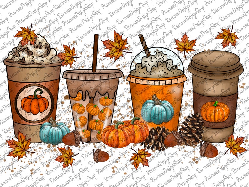 Fall Coffee Drink Png,autumn Sublimation Designs,orange Pumpkin Latte ...