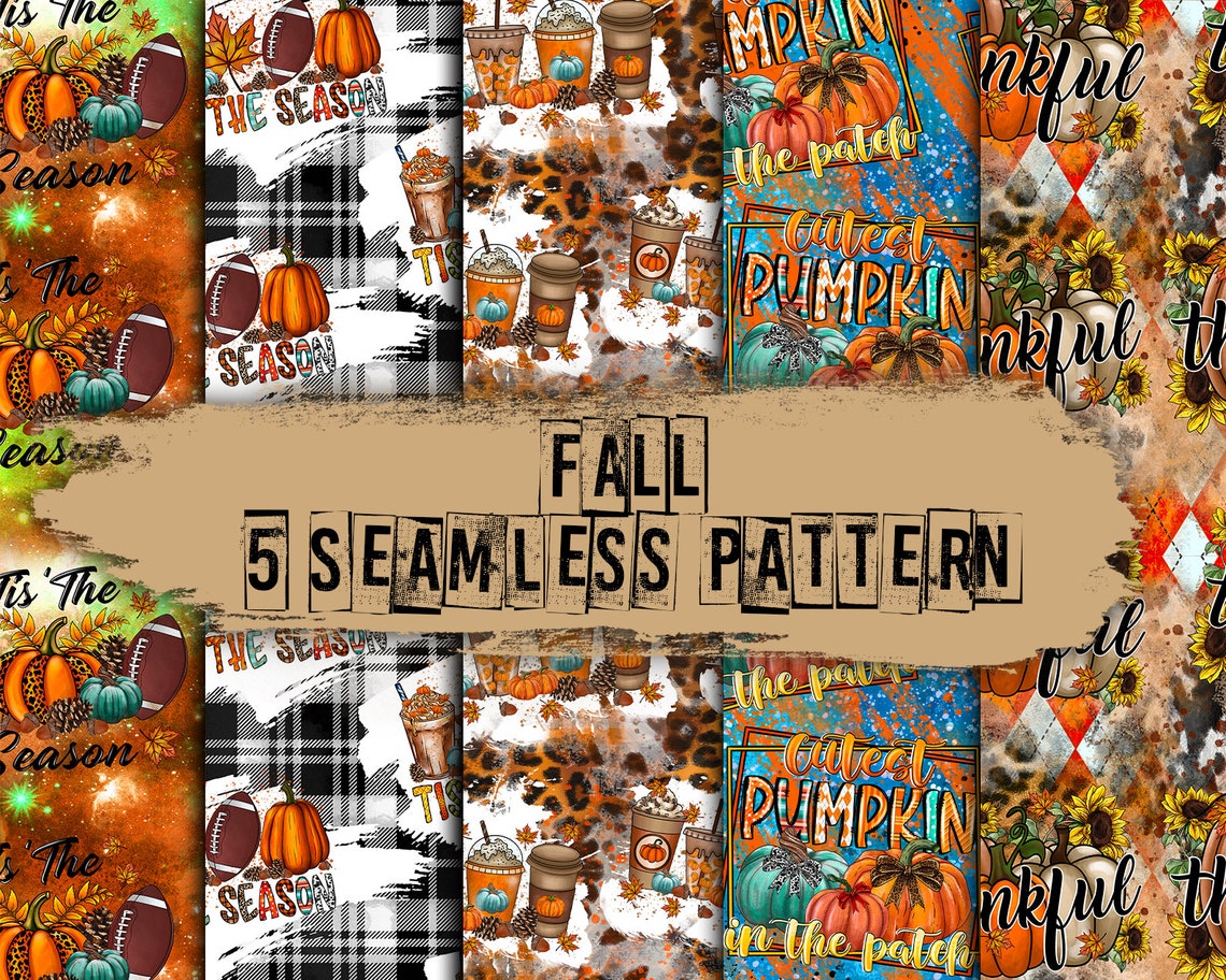 Fall Seamless Pattern Png Design Bundle, Watercolor Fall Pumpkins ...