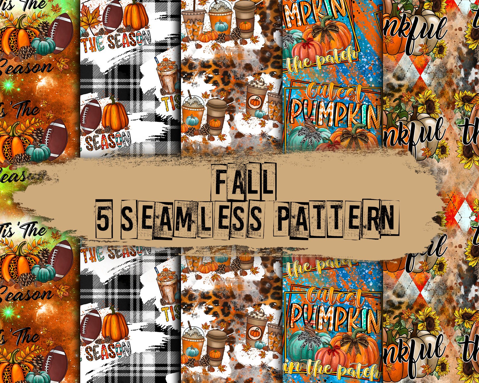 Fall Seamless Pattern Png Design Bundle, Watercolor Fall Pumpkins ...