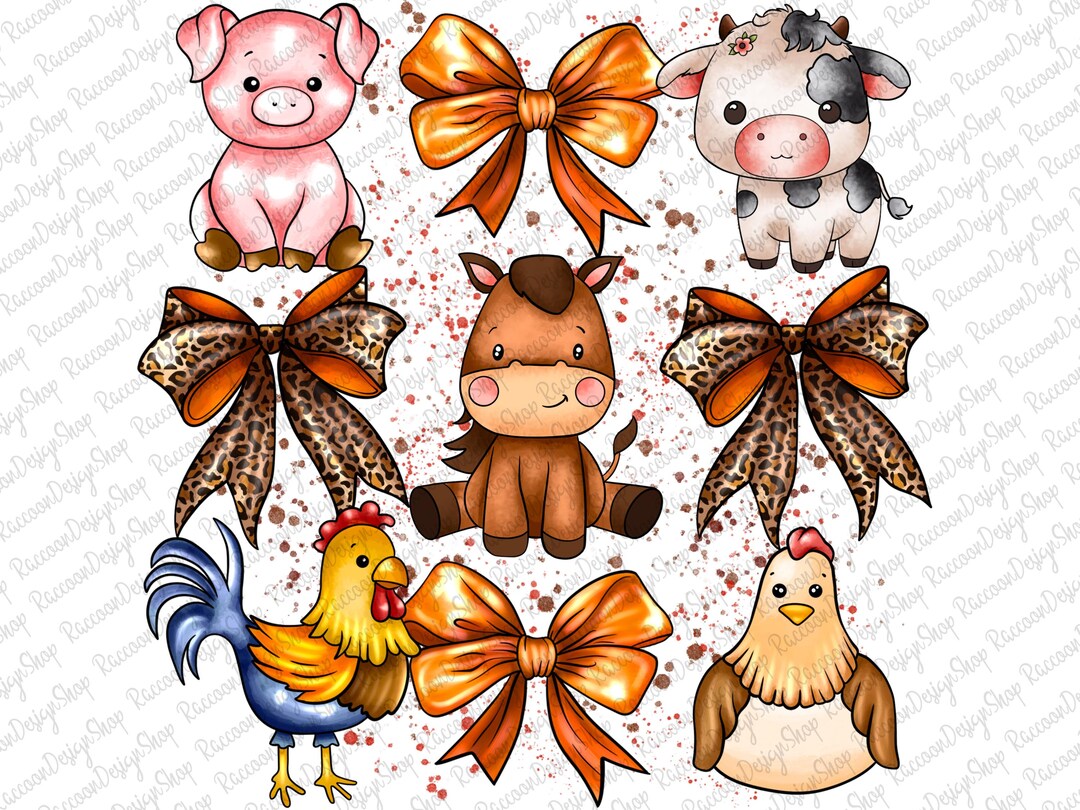 Farm Animals Coquette Bow Png,farm Animals Sublimation Designs,farm Png ...