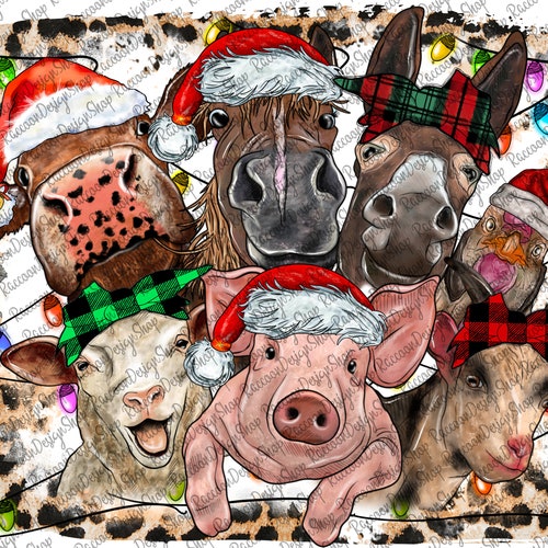Merry Christmas Farm Animals Png Christmas Animals Digital | Etsy