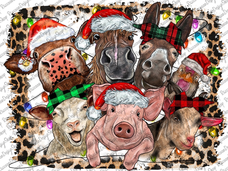 Christmas Farm Animals Png Christmas Animals Digital - Etsy