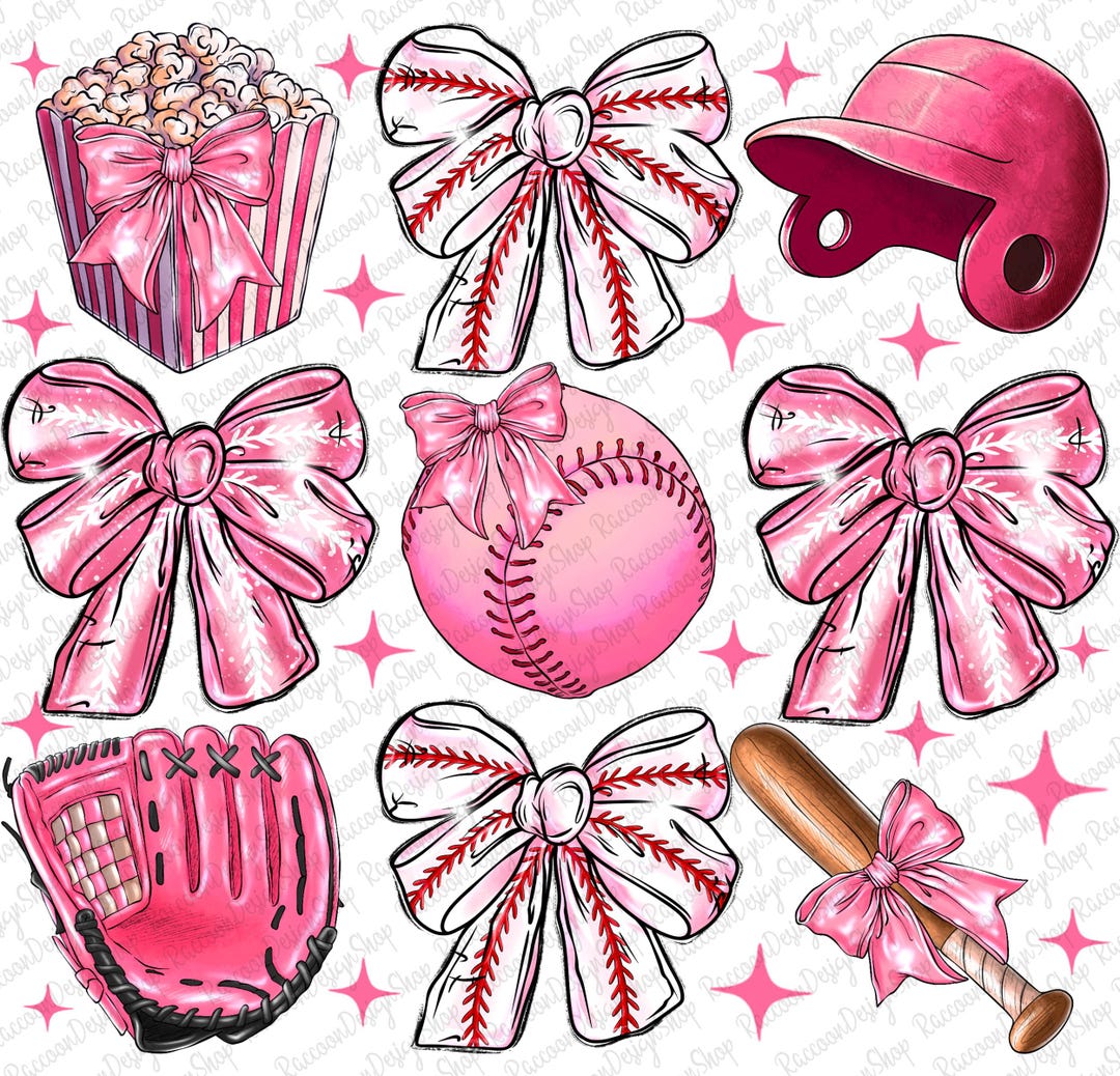 Baseball Coquette Bow Png, Baseball Pink Png, Baseball Png, Coquette ...