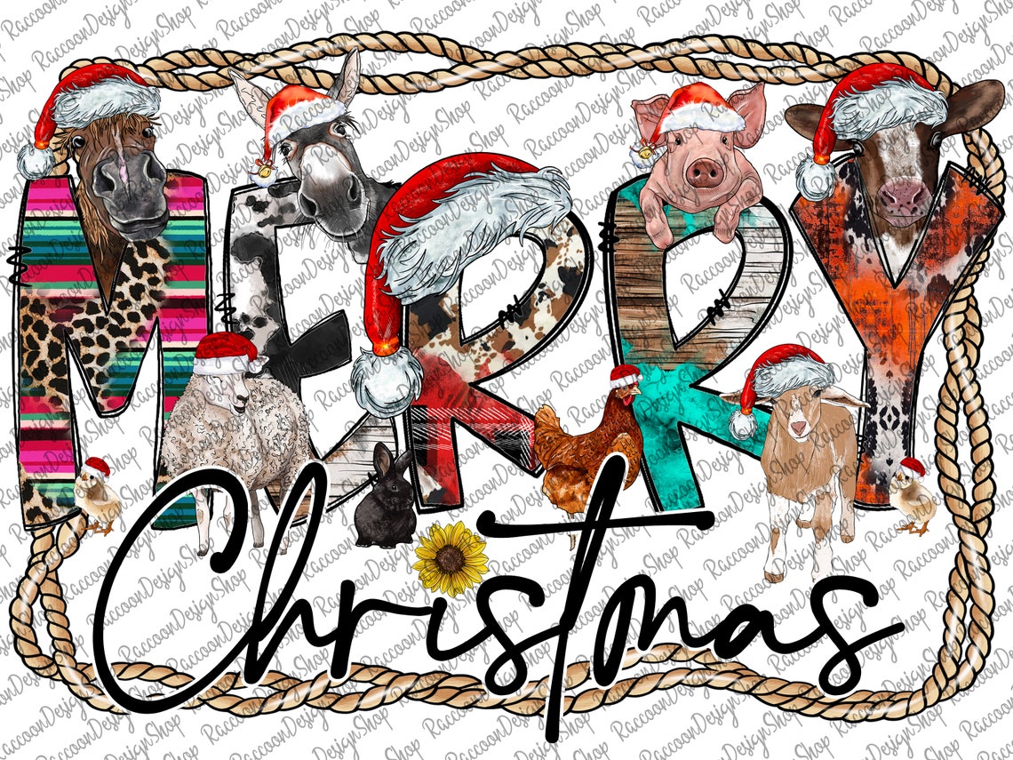 Merry Christmas Farm Animals Png Christmas Animals Digital | Etsy