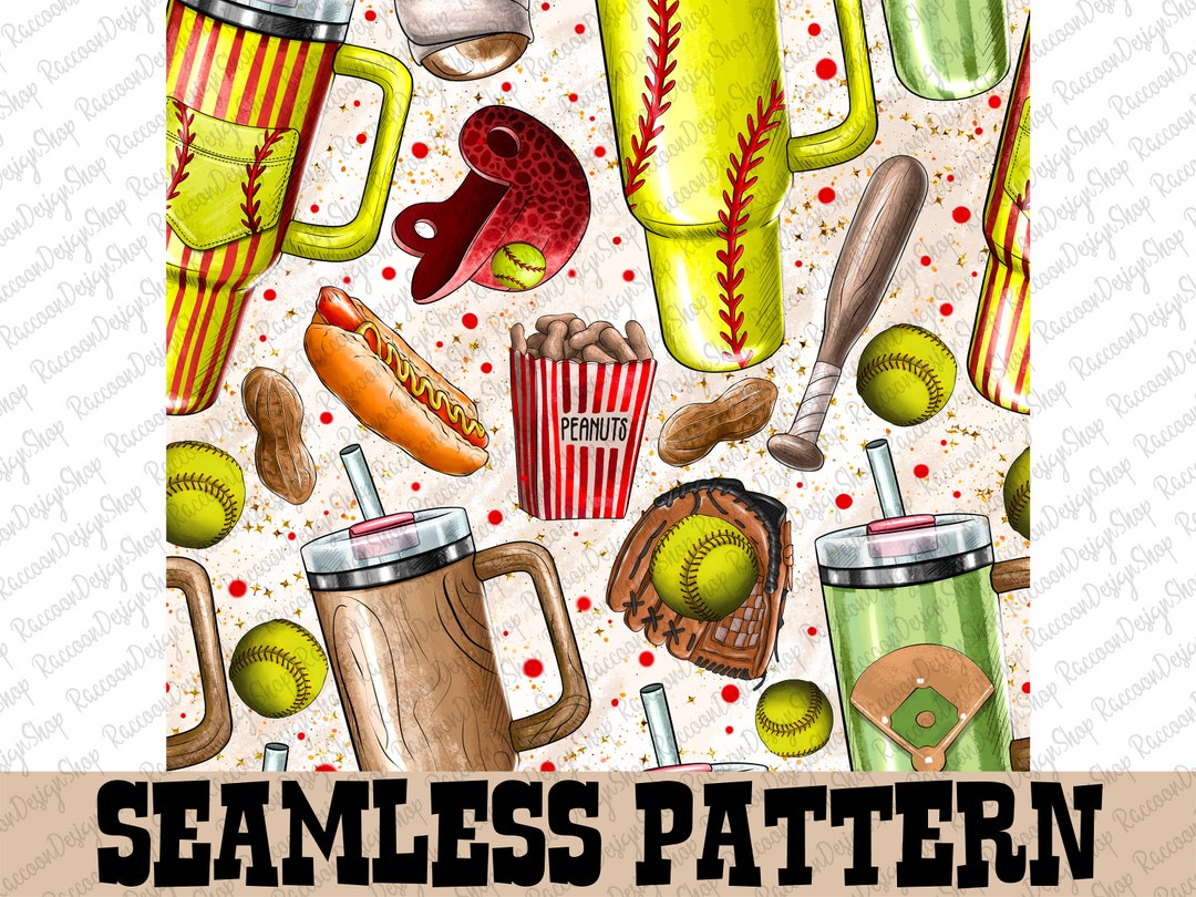 Softball Seamless Pattern Png,digital Paper,seamless Digital Paper ...