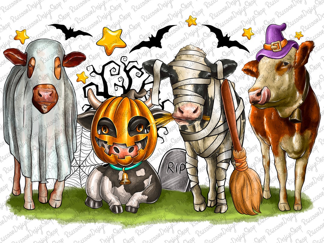 Cow Halloween Png, Ghost Cow Png, Halloween Farmer, Farm Watercolor ...