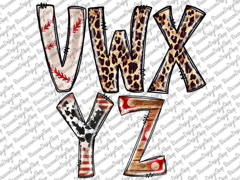 Baseball Alphabet Letters PNG Bundle, Baseball Sports Doodle Letters ...
