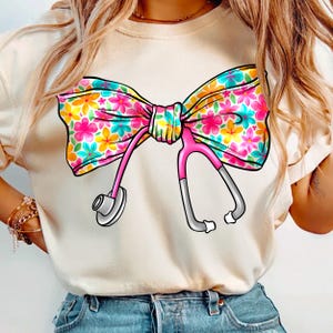 Preppy Floral Stethoscope Nurse Bow PNG, Cna RN Nurse Png, School Nurse ...