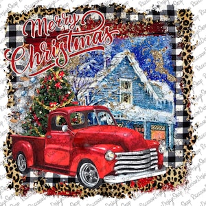 Merry Christmas Red Truck Sublimation Designs Downloads, Digital ...