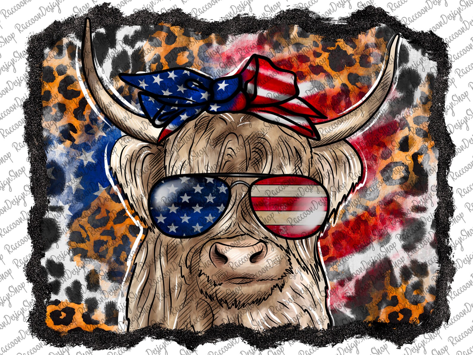 Western 4th of July Cow Background Png Cow Sublimation - Etsy