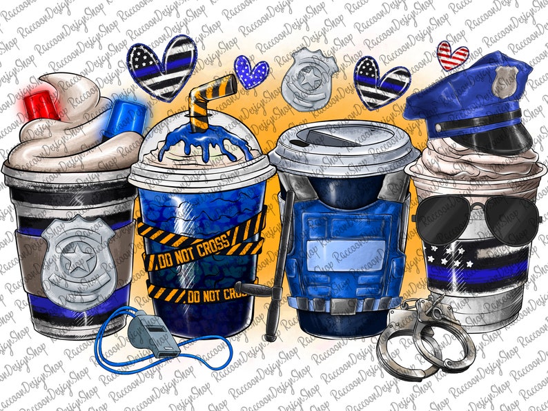 Police Coffee Drink Png,back the Blue Sublimation Designs, Policeman ...